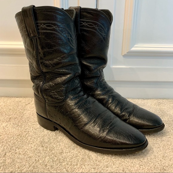 Justin Boots | Shoes | Justin Boots Black Smooth Ostrich Leather Boots ...